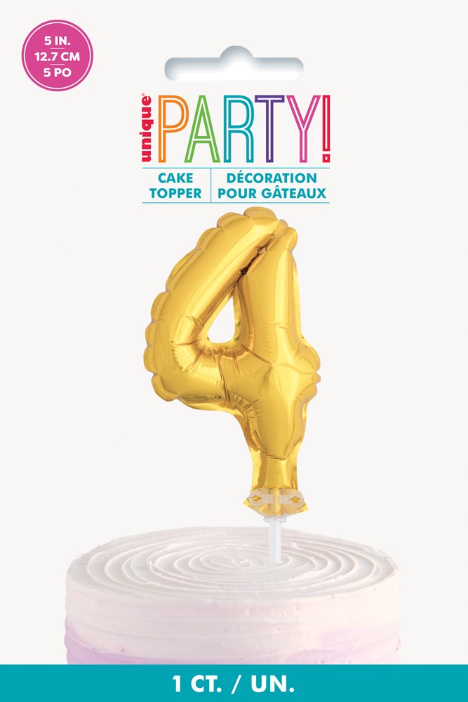 Gold Foil Number 4 Balloon 5 inch Cake Topper – Toy World Inc