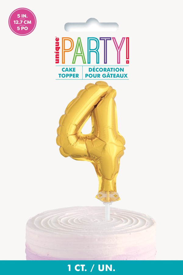Gold Foil Number 4 Balloon 5 inch Cake Topper – Toy World Inc
